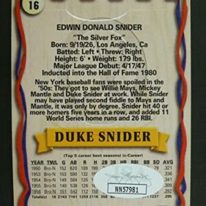 Duke Snider Signed Baseball Card with JSA COA