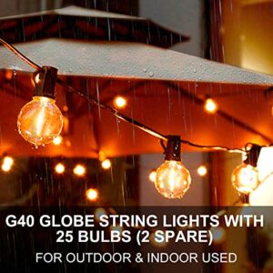 NICONIK Patio String Light 25FT, 25 Bulbs(2 Spare) /5W & 2FT Extended Plug Cord, IP44 Waterproof Glass Edison Globe Outdoor Lights, Connectable Hanging Garden Light for Backyard Balcony Party Décor