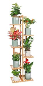 gar-life bamboo plant stand rack 6 tier 7 potted indoor&outdoor multiple stand holder shelf rack planter display for patio garden, living room, corner balcony and bedroom (7 flowerpots)