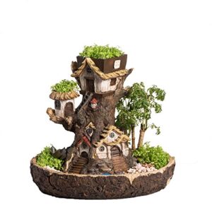 ncyp fairy garden stump resin planter for succulent cactus (11.4×9.4×10.5 inches) multilayer decorative flower pot, indoor gardening miniature tree shape sculpture (no plants)