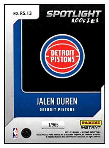 JALEN DUREN RC 2022-23 Panini Instant Spotlight Rookies /965#13 Pistons NM+-MT+ NBA Basketball