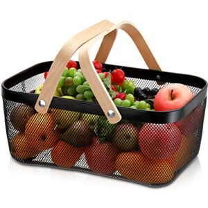 zeayea mesh storage basket with handle, garden harvest basket, mesh fruit vegetables gathering basket bin, multi-functional metal wire basket for kitchen garden picnic cabinet