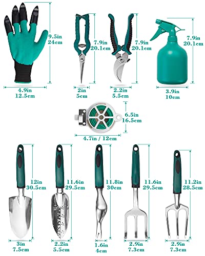 FiveJoy Garden Tool Set, 11 Piece Aluminum Alloy Hand Tool Starter Kit with Garden Bag, Outdoor Tool, Heavy Duty Gardening Work Set with Ergonomic Handle, Gardening Tools-Gift for Women and Men