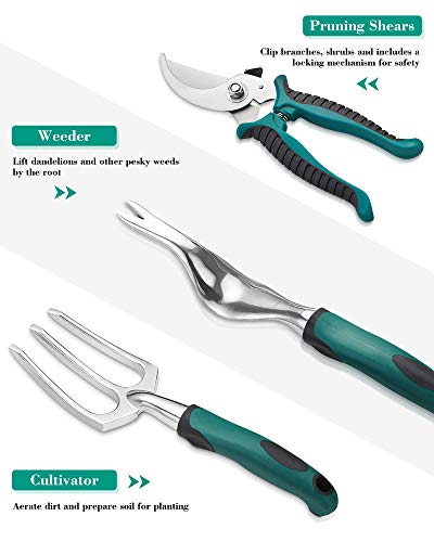 FiveJoy Garden Tool Set, 11 Piece Aluminum Alloy Hand Tool Starter Kit with Garden Bag, Outdoor Tool, Heavy Duty Gardening Work Set with Ergonomic Handle, Gardening Tools-Gift for Women and Men