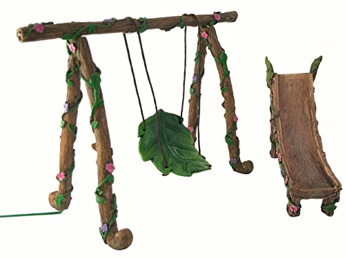 GlitZGlam Fairy and Gnome Miniature Swing and Slide Set - A Fairy Garden Accessory