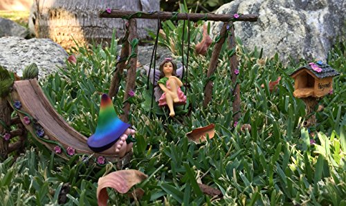 GlitZGlam Fairy and Gnome Miniature Swing and Slide Set - A Fairy Garden Accessory