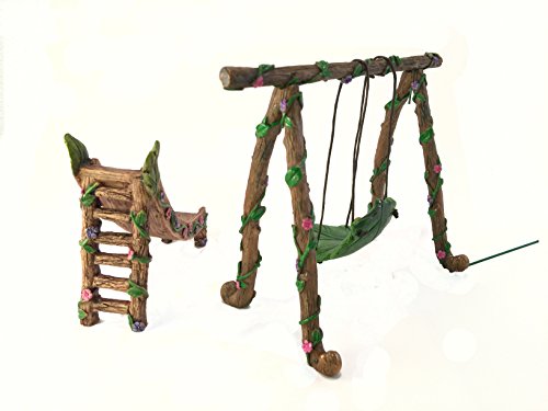 GlitZGlam Fairy and Gnome Miniature Swing and Slide Set - A Fairy Garden Accessory