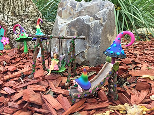 GlitZGlam Fairy and Gnome Miniature Swing and Slide Set - A Fairy Garden Accessory