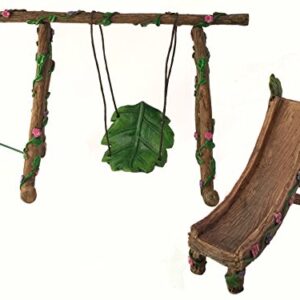 GlitZGlam Fairy and Gnome Miniature Swing and Slide Set - A Fairy Garden Accessory