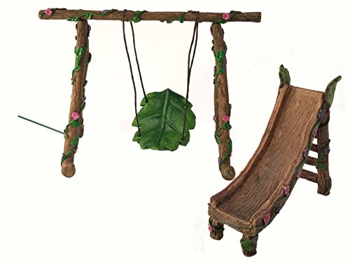 GlitZGlam Fairy and Gnome Miniature Swing and Slide Set - A Fairy Garden Accessory