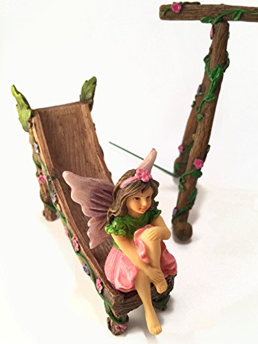 GlitZGlam Fairy and Gnome Miniature Swing and Slide Set - A Fairy Garden Accessory