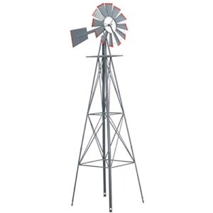 crownland 8ft ornamental windmill backyard garden decoration weather vane, heavy duty metal wind mill weather resistant 4 legs design (grey)