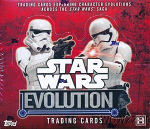 2016 topps star wars evolution huge factory sealed hobby box with 24 packs! includes two(2) hit cards of either single, dual & triple autographs, patch cards, sketch cards & printing plates! loaded!