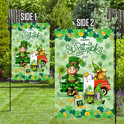 Q-Leo St Patricks Day Flag, Set 2 House Flag 28 x 40 and Garden Flag 12x18 Double Side, St. Patrick's Day Flags with Leprechaun Gnomes Shamrock Clover Green Hat Welcome Signs for Outdoor Decor