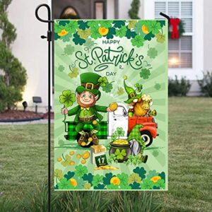 Q-Leo St Patricks Day Flag, Set 2 House Flag 28 x 40 and Garden Flag 12x18 Double Side, St. Patrick's Day Flags with Leprechaun Gnomes Shamrock Clover Green Hat Welcome Signs for Outdoor Decor