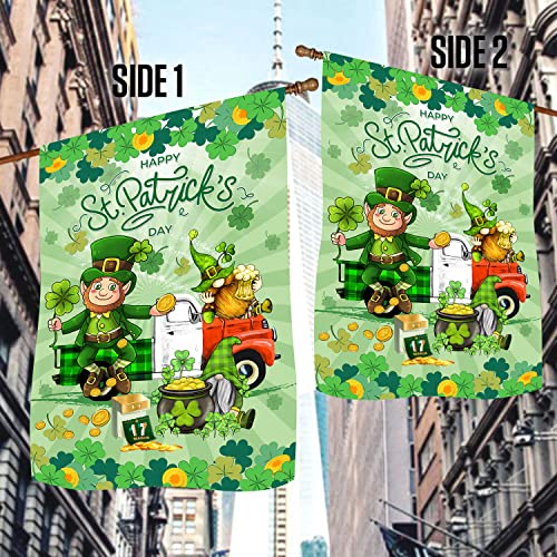 Q-Leo St Patricks Day Flag, Set 2 House Flag 28 x 40 and Garden Flag 12x18 Double Side, St. Patrick's Day Flags with Leprechaun Gnomes Shamrock Clover Green Hat Welcome Signs for Outdoor Decor