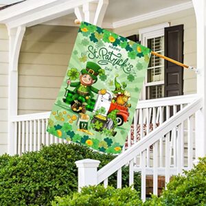 Q-Leo St Patricks Day Flag, Set 2 House Flag 28 x 40 and Garden Flag 12x18 Double Side, St. Patrick's Day Flags with Leprechaun Gnomes Shamrock Clover Green Hat Welcome Signs for Outdoor Decor