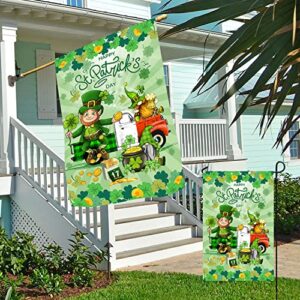 Q-Leo St Patricks Day Flag, Set 2 House Flag 28 x 40 and Garden Flag 12x18 Double Side, St. Patrick's Day Flags with Leprechaun Gnomes Shamrock Clover Green Hat Welcome Signs for Outdoor Decor