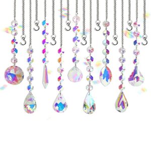 veramz colorful crystal suncatcher – 9pcs hanging crystals sun catchers with chain for windows suncatcher prism ball pendant rainbow maker for home garden decor women