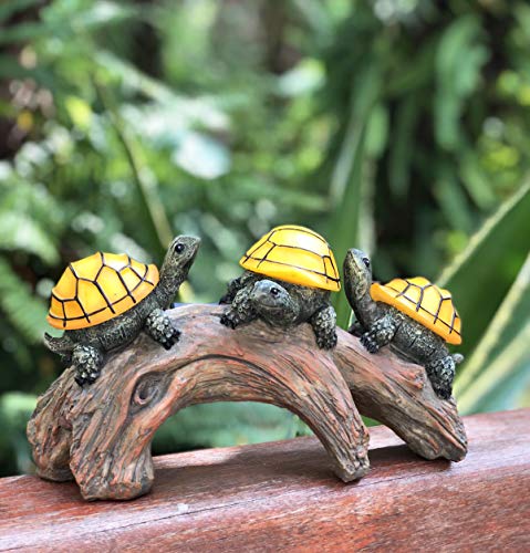 TIBLEN Solar Powered Turtles on Log Garden Decorations , Outdoor Accent Lighting LED Garden Light Decor