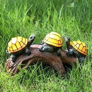 TIBLEN Solar Powered Turtles on Log Garden Decorations , Outdoor Accent Lighting LED Garden Light Decor