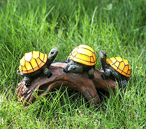 TIBLEN Solar Powered Turtles on Log Garden Decorations , Outdoor Accent Lighting LED Garden Light Decor