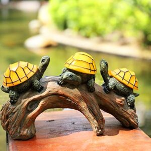 TIBLEN Solar Powered Turtles on Log Garden Decorations , Outdoor Accent Lighting LED Garden Light Decor