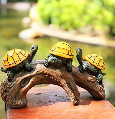 TIBLEN Solar Powered Turtles on Log Garden Decorations , Outdoor Accent Lighting LED Garden Light Decor