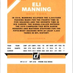 2019 Donruss Football #178 Eli Manning New York Giants Official NFL Trading Card From Panini America