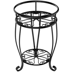 veakoo metal plant stand indoor outdoor,2 tier tall flower pot shelf planter holder pedestal round sheves rustproof wrought iron heavy duty rack for corner garden, black, 19.37 inch