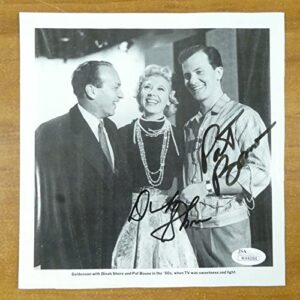 dinah shore pat boone signed 7.75×8 photo with jsa sticker no card