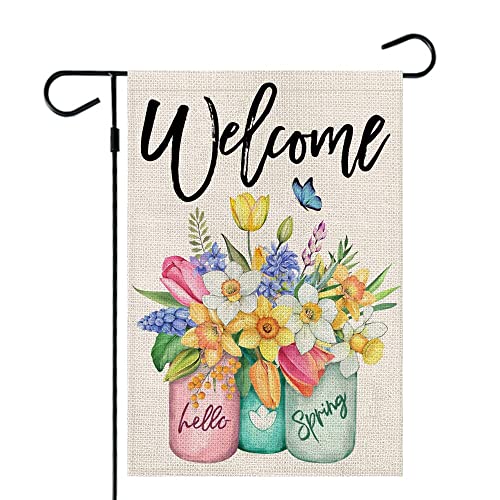 CROWNED BEAUTY Spring Garden Flag Floral Mason Jar 12×18 Inch Double Sided for Outside Vertical Holiday Seasonal Welcome Yard Flag