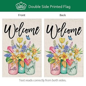 CROWNED BEAUTY Spring Garden Flag Floral Mason Jar 12×18 Inch Double Sided for Outside Vertical Holiday Seasonal Welcome Yard Flag