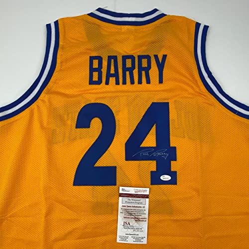 Autographed/Signed Rick Barry Golden State Yellow Basketball Jersey JSA COA