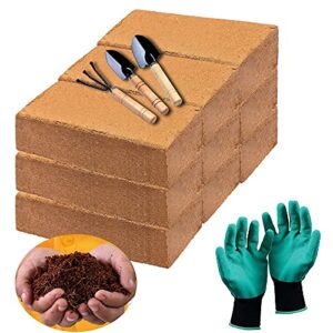 coco coir bricks for plants – compressed coconut fiber substrate garden coir plant soil for vegetables flowers berries planting, reptile bedding(9 pack)