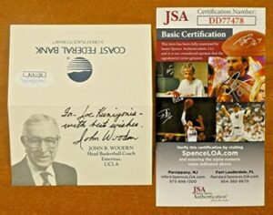 john wooden for ucla basketball coach autographed signed card jsa coa