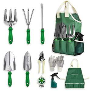 gardenhome garden tool set – 11pcs garden hand tool set equipment with tote bag adjustable and apron,gardening tools for women