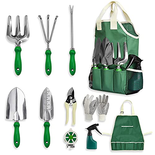 GardenHOME Garden Tool Set - 11Pcs Garden Hand Tool Set Equipment with Tote Bag Adjustable and Apron,Gardening Tools for Women