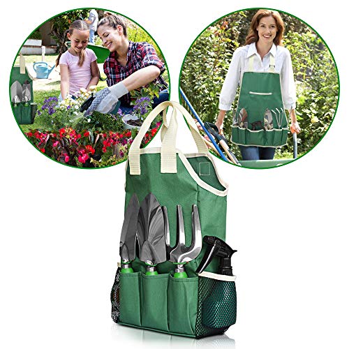 GardenHOME Garden Tool Set - 11Pcs Garden Hand Tool Set Equipment with Tote Bag Adjustable and Apron,Gardening Tools for Women