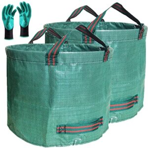 Standard 2-Pack 16 Gallon Home Yard Garden Bags (D18, H15 inch) with Garden Gloves, Camping Waste Bags,Recycling Bag,Campsite Trash Bags,Laundry Bag,Yard Waste Bags,Lawn Debris Bag,Leaf Bags 4 handles