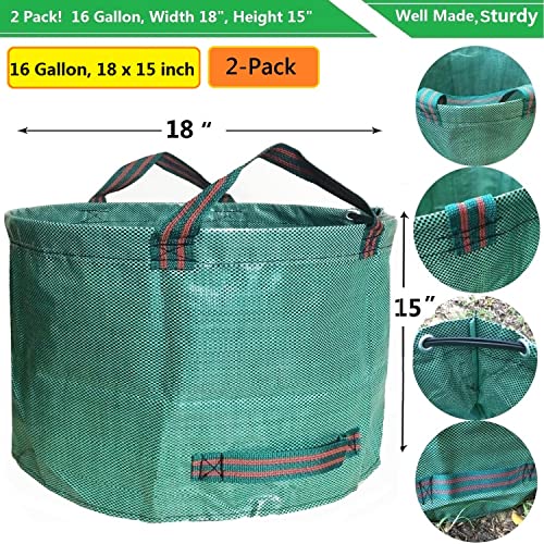 Standard 2-Pack 16 Gallon Home Yard Garden Bags (D18, H15 inch) with Garden Gloves, Camping Waste Bags,Recycling Bag,Campsite Trash Bags,Laundry Bag,Yard Waste Bags,Lawn Debris Bag,Leaf Bags 4 handles