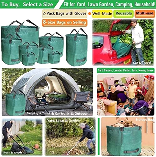 Standard 2-Pack 16 Gallon Home Yard Garden Bags (D18, H15 inch) with Garden Gloves, Camping Waste Bags,Recycling Bag,Campsite Trash Bags,Laundry Bag,Yard Waste Bags,Lawn Debris Bag,Leaf Bags 4 handles