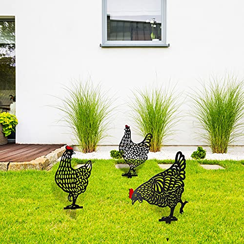 Jetec 3 Pieces Chicken Yard Garden Decoration Chicken Yard Decor Garden Acrylic Statue Decor Hollow Out Animal Shape Decor Garden Statue Sculpture for Home Backyard Lawn (Corrugated Edge)