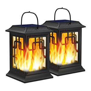 woenergy solar lanterns outdoor, waterproof solar hanging lanterns, flickering solar garden lights outdoor lantern, led lanterns lights for patio pathway deck yard (2 packs)