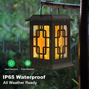 Woenergy Solar Lanterns Outdoor, Waterproof Solar Hanging Lanterns, Flickering Solar Garden Lights Outdoor Lantern, LED Lanterns Lights for Patio Pathway Deck Yard (2 Packs)