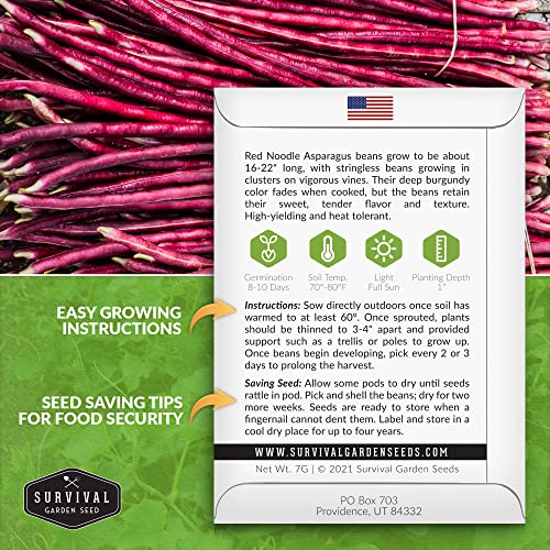 Survival Garden Seeds - Red Noodle Asparagus Bean Seed for Planting - Packet with Instructions to Plant and Extremely Long Stringless Beans in Your Home Vegetable Garden - Non-GMO Heirloom Variety