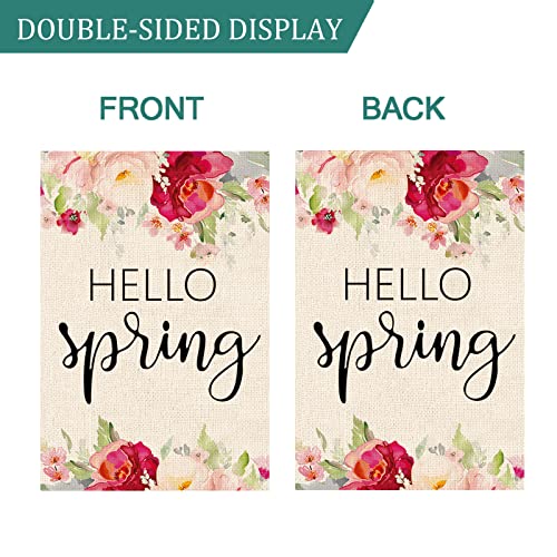 Tosewever Hello Spring Flower Garden Flag 12.5x18 Inch Spring Summer Vertical Double Sided Floral Decor Burlap Yard Flag for Seasonal Holiday Outdoor Farmhouse Decorations (12.5x18 inch)