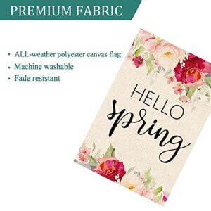 Tosewever Hello Spring Flower Garden Flag 12.5x18 Inch Spring Summer Vertical Double Sided Floral Decor Burlap Yard Flag for Seasonal Holiday Outdoor Farmhouse Decorations (12.5x18 inch)