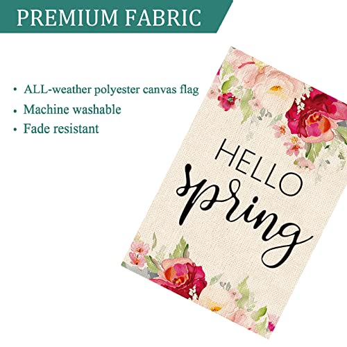 Tosewever Hello Spring Flower Garden Flag 12.5x18 Inch Spring Summer Vertical Double Sided Floral Decor Burlap Yard Flag for Seasonal Holiday Outdoor Farmhouse Decorations (12.5x18 inch)