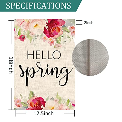 Tosewever Hello Spring Flower Garden Flag 12.5x18 Inch Spring Summer Vertical Double Sided Floral Decor Burlap Yard Flag for Seasonal Holiday Outdoor Farmhouse Decorations (12.5x18 inch)